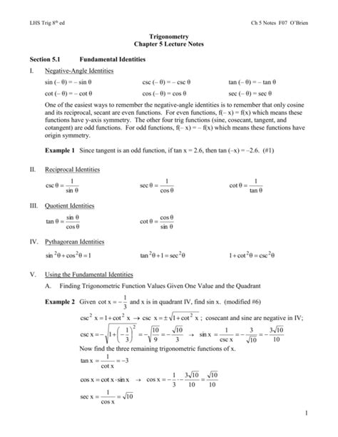 Trig Lhs 8th Ed Ch 5 Notes
