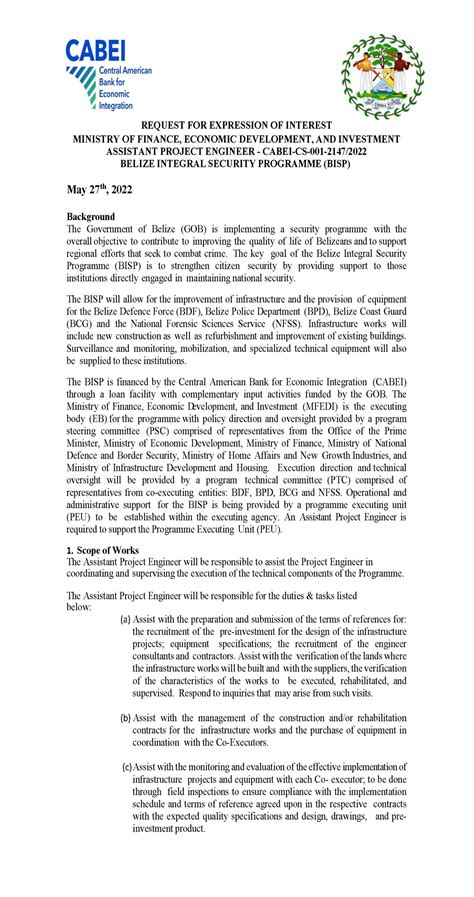 Reoi Project Assistant Project Engineer Ministry Of Economic Development