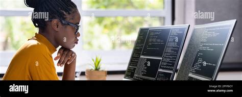 African American Woman Programmer Girl Coding On Computer Stock Photo Alamy