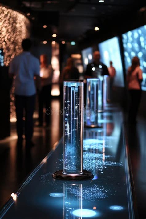 Futuristic Technology Exhibit With Holographic Displays And Diverse Attendees In Modern Gallery
