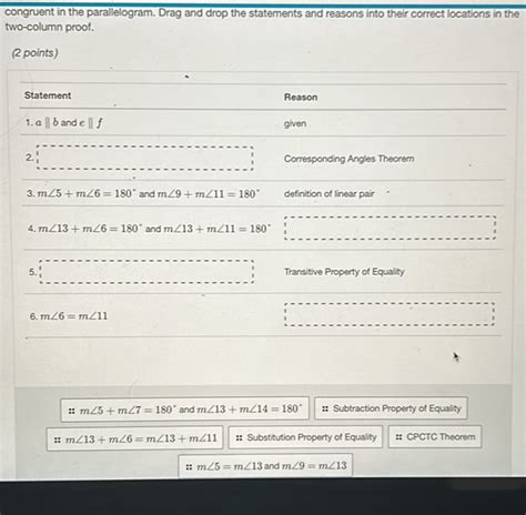 congruent in the parallelogram drag and drop the statements and