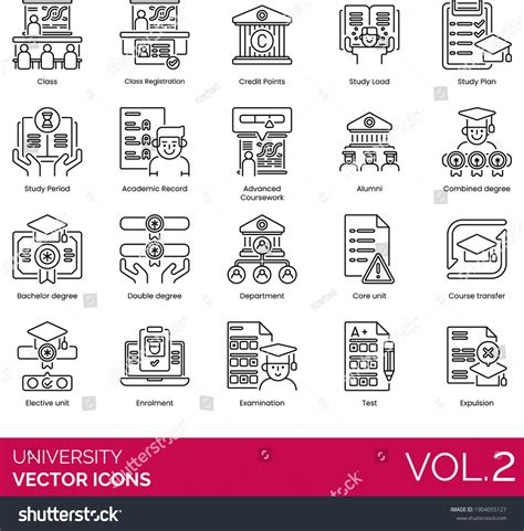 University Icons Including Class Registration Credit Stock Vector