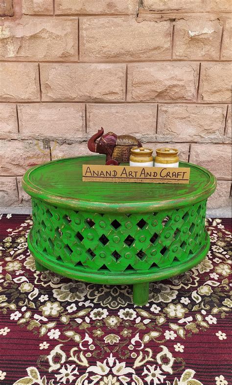 Wood Coffee Table Curved Table In Raw Mango Lattice Round Etsy