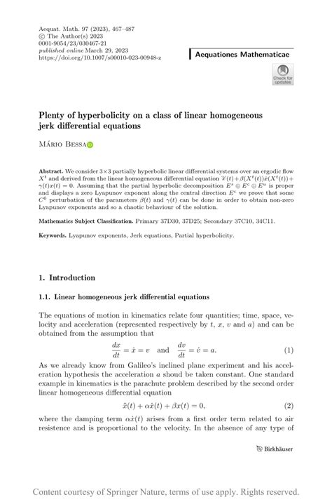 Pdf Plenty Of Hyperbolicity On A Class Of Linear Homogeneous Jerk Differential Equations