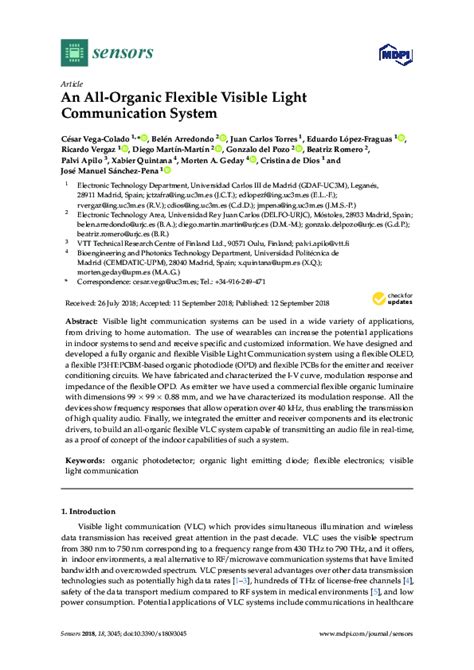 Pdf An All Organic Flexible Visible Light Communication System
