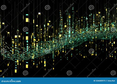 Dynamic Green And Yellow Binary Code Flow Representing Data Transfer