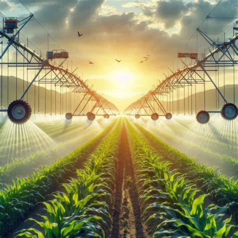 Efficient Agricultural Irrigation Systems For Watering Corn Fields On Hot Summer Days Stock