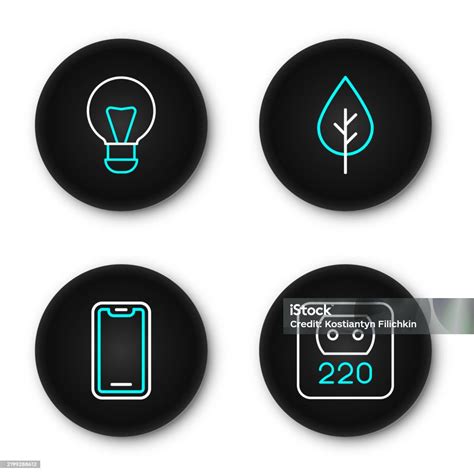 라인 전기 콘센트 휴대 전화 리프 에코 기호 및 크리 에이 티브 램프 조명 아이디어 아이콘을 설정합니다 벡터 0명에 대한 스톡 벡터 아트 및 기타 이미지 Istock