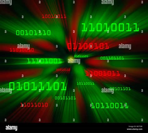 Red And Green Bytes Of Binary Code Flying Through A Vortex Horizontal