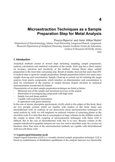 Pdf Microextraction Techniques As A Sample Preparation Step For Metal Analysis