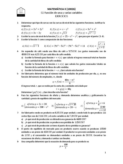 02 Funcion De Una Y Varias Variables Ejercicios Pdf Precios