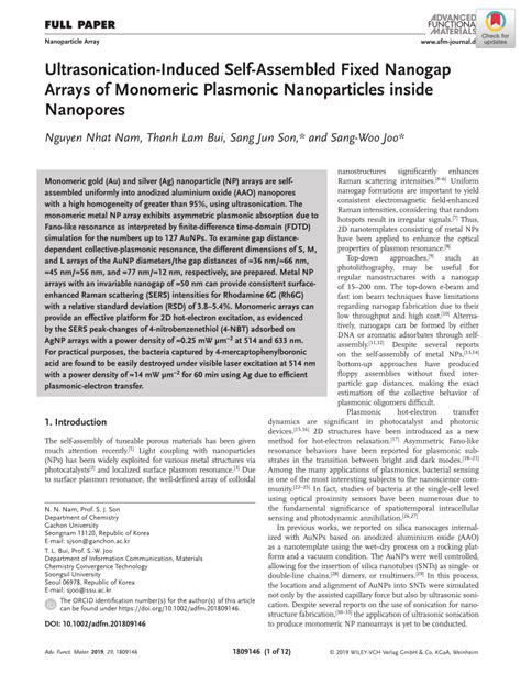 PDF UltrasonicationInduced SelfAssembled Fixed Nanogap Arrays Of Monomeric Plasmonic