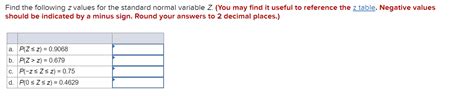 Solved Find The Following Z Values For The Standard Normal Chegg Com