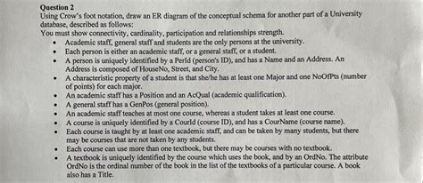 Solved Question 2 Using Crow S Foot Notation Draw An ER Chegg Com