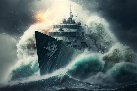 Premium Ai Image Warship At Sea During A Storm Neural Network Ai Generated Art