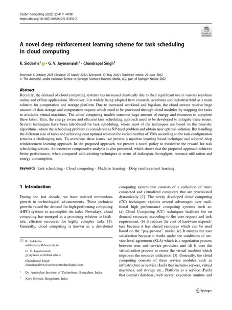 A Novel Deep Reinforcement Learning Scheme For Task Scheduling In Cloud Computing Pdf