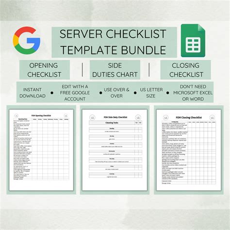 Restaurant And Bar Server Checklists