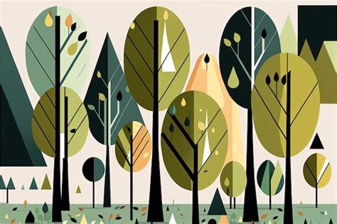 Premium Photo Green Trees And Forest Flat Design Illustration