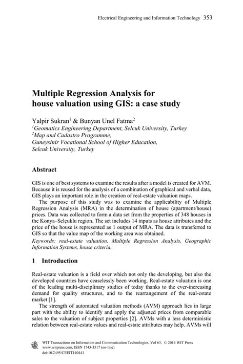 Pdf Multiple Regression Analysis For House Valuation Using Gis A