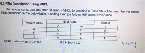 Solved 63 Fsm Description Using Vhdl Behavioral Constructs