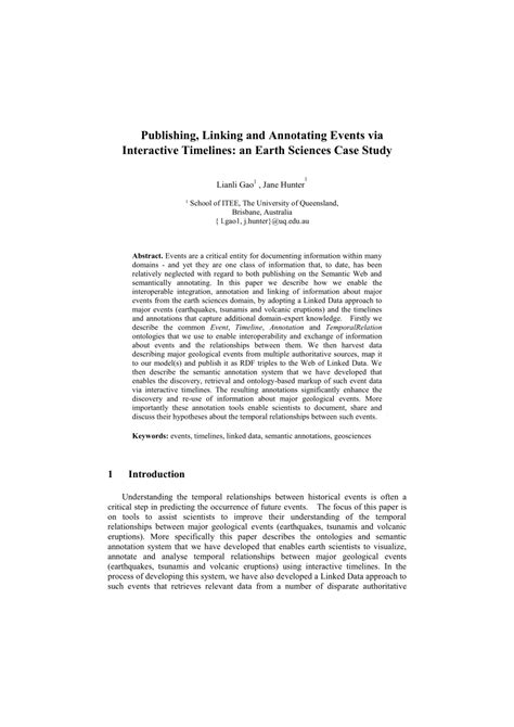 Pdf Publishing Linking And Annotating Events Via Interactive Timelines An Earth Sciences