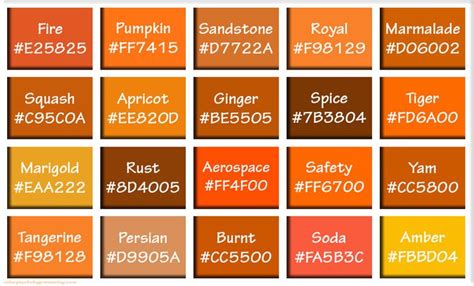 An Orange And Brown Color Scheme With The Names Of Different Colors In Each Square Shape