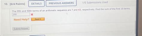 the fifth and 50 th terms of an arithmetic sequence