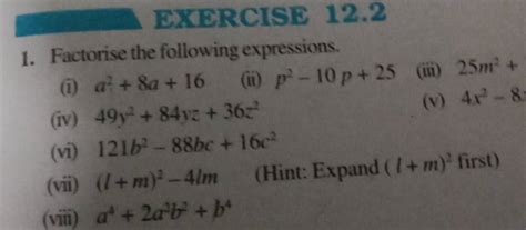 Exercise 12 2 1 Factorise The Following Expressions Filo