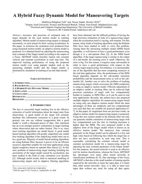 Pdf A Hybrid Fuzzy Dynamic Model For Maneuvering Targets