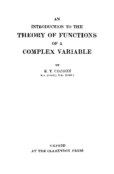 Pdf An Introduction To Theory Of Function Of Complex Variable By E