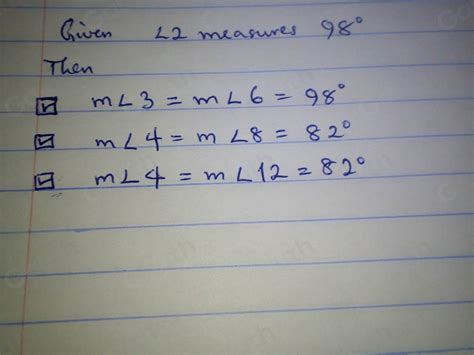 Solved Assume Lines C And D Are Parallel And ∠ 2 Measures 98° Which
