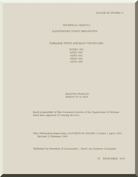Hamilton Standard Aircraft Propeller Variable Pitch Parts Manual