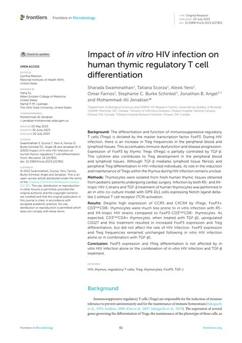 Pdf Impact Of In Vitro Hiv Infection On Human Thymic Regulatory T Cell Differentiation