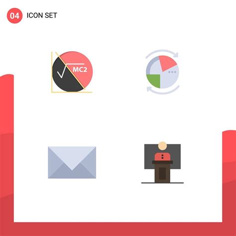 Group Of 4 Modern Flat Icons Set For Math Communication Education Graph Contact Us Editable