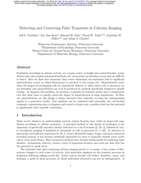 Pdf Detecting And Correcting False Transients In Calcium Imaging