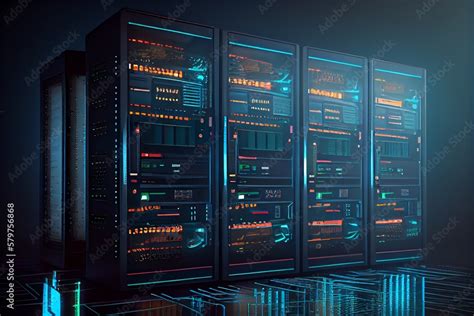 Server Racks In Cloud Data Center With Database Hardware And Cluster