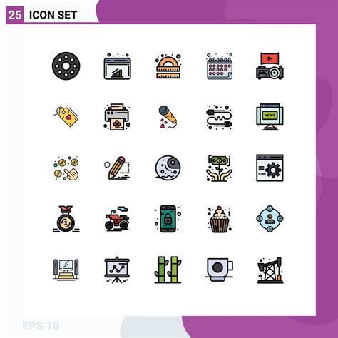 Mobile Interface Rempli Ligne Plat Couleur Ensemble De 25 Pictogrammes De Projecteur Temps