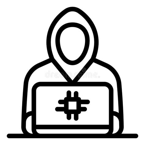 hacker working at laptop line icon hacker attacks concept vector graphics stock vector