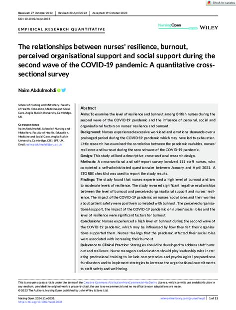 Pdf The Relationships Between Nurses Resilience Burnout Perceived