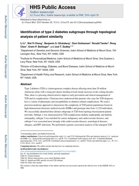 Diabetes Identification Of Type 2 Diabetes Subgroups Through
