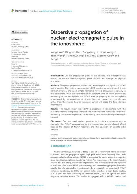 Pdf Dispersive Propagation Of Nuclear Electromagnetic Pulse In The