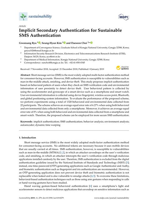 Pdf Implicit Secondary Authentication For Sustainable Sms Authentication