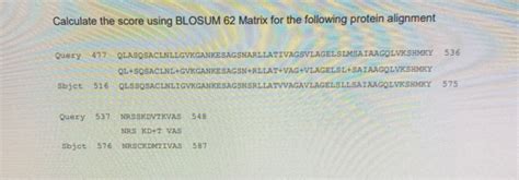Calculate The Score Using Blosum 62 Matrix For The
