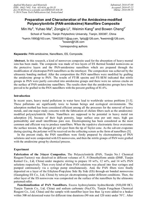 Preparation And Characterization Of The Amidoxime Modified Polyacrylonitrile Pan Amidoxime