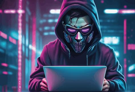 Premium Vector Cyber Hacker In Hood With Computer Cyber Hacker In Hood With Computer Hacker In