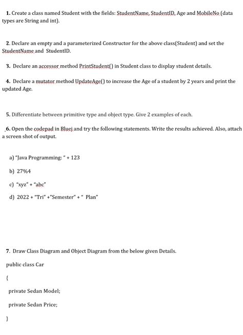 Solved 1 Create A Class Named Student With The Fields