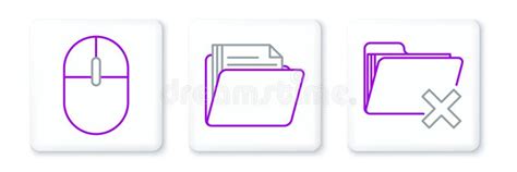 Set Line Delete Folder Computer Mouse And Document Icon Vector Stock Illustration