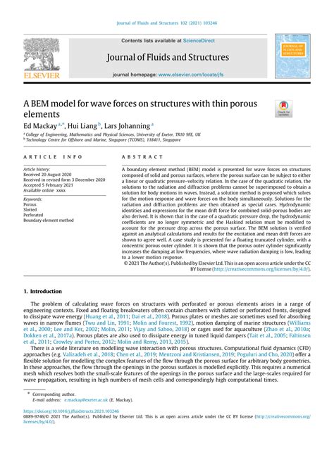 Pdf A Bem Model For Wave Forces On Structures With Thin Porous Elements