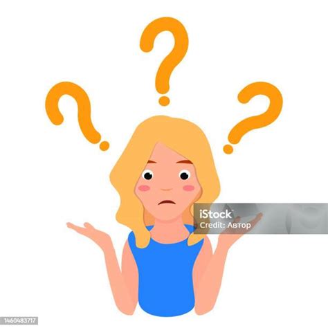 혼란스러운 여자 얼굴 질문 딜레마 문제 개념의 간단한 평면 벡터 삽화 흰색 만화 캐릭터에 격리 분석 마크를 묻는 비즈니스 Wtf