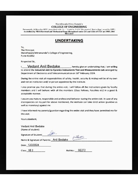 Undertaking Form Pdf